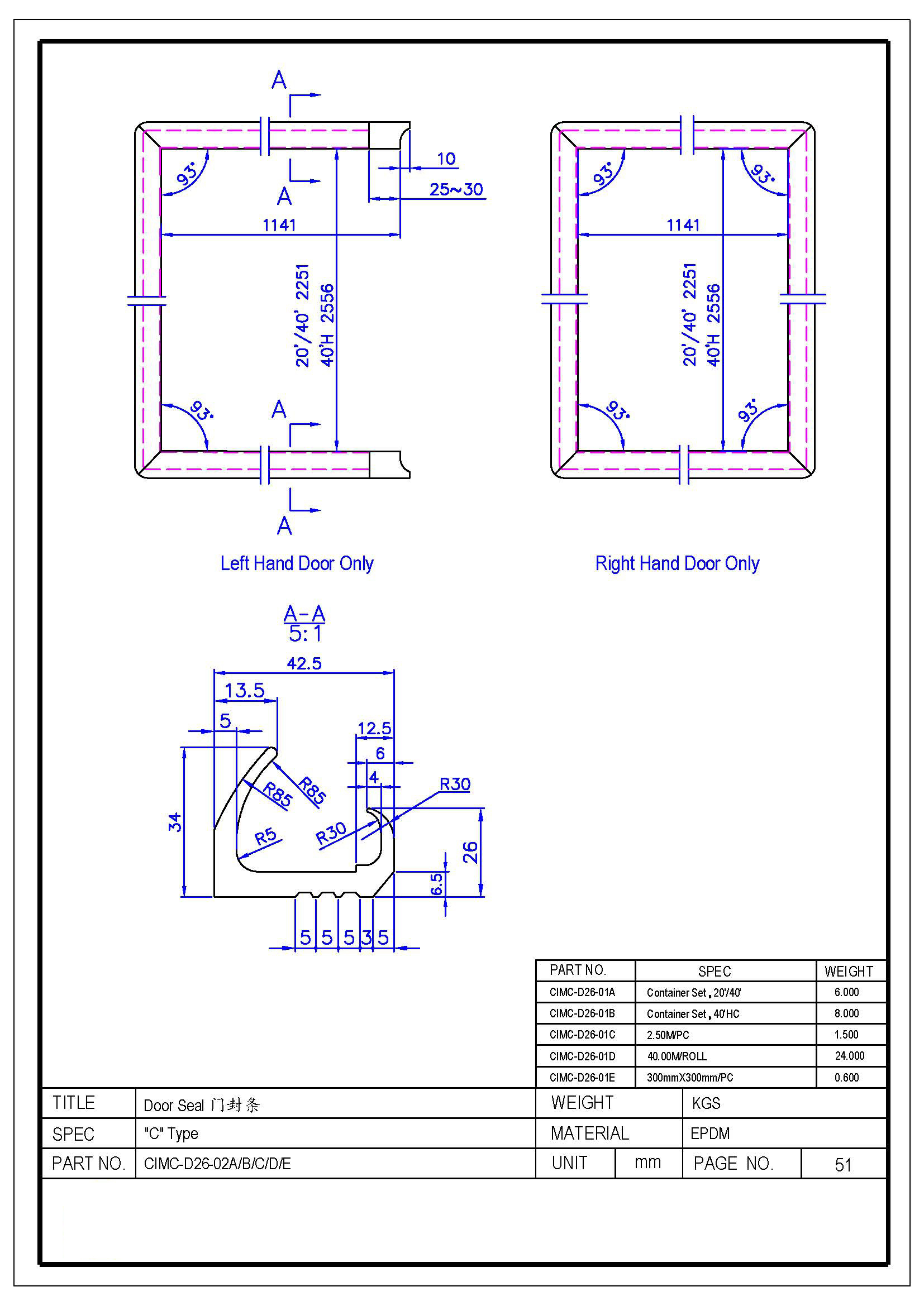 3-sided Container Door Gasket Set | 4-sided Door Gaskets EPDM